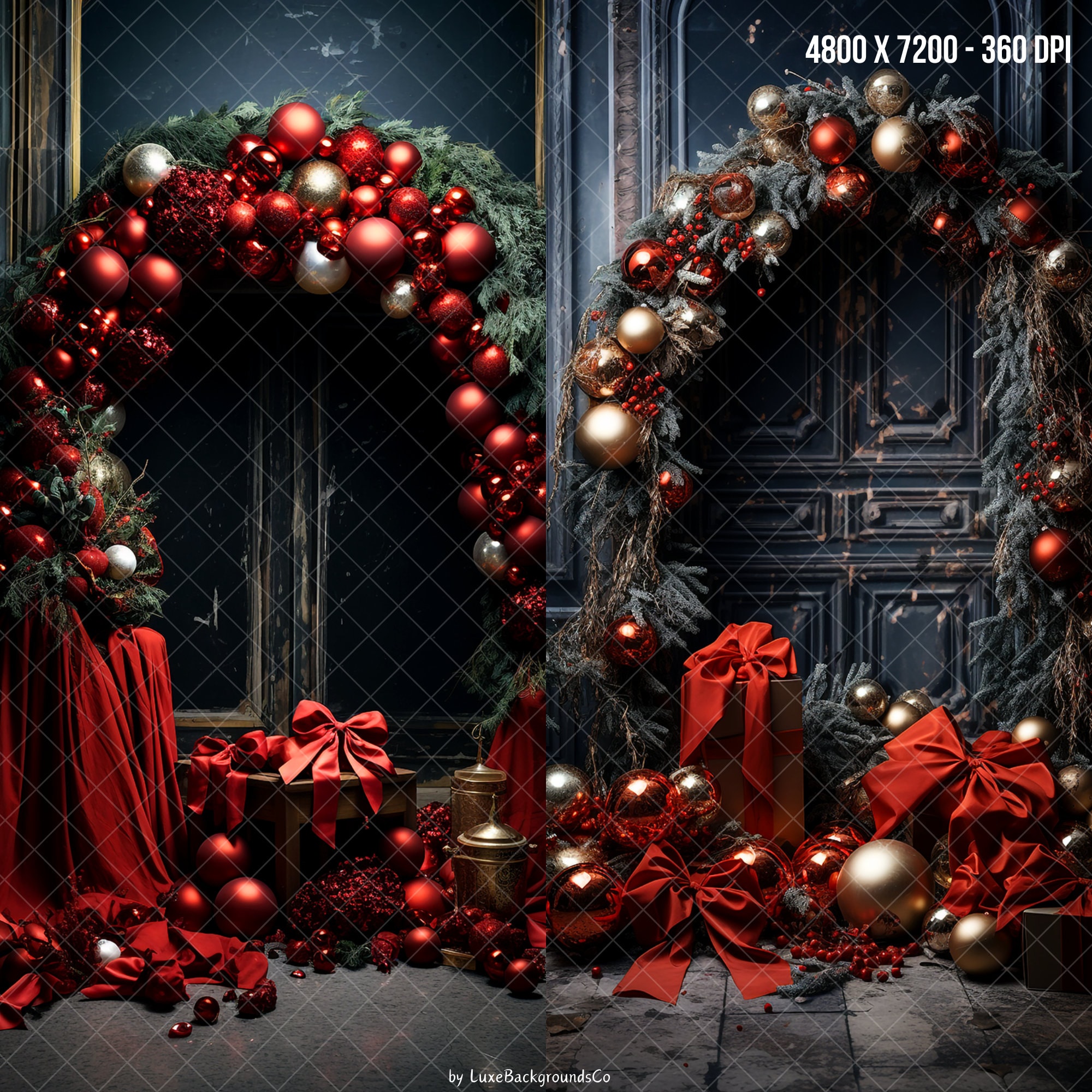 12 Christmas Wreath Digital Backdrops Red Christmas Photo - Etsy