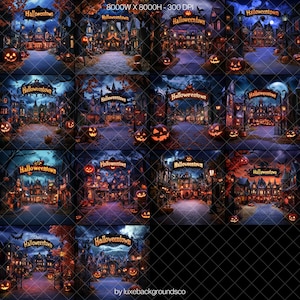 30 Halloween Town Backdrop, Trick or Treat, Spooky Village Backdrop ...