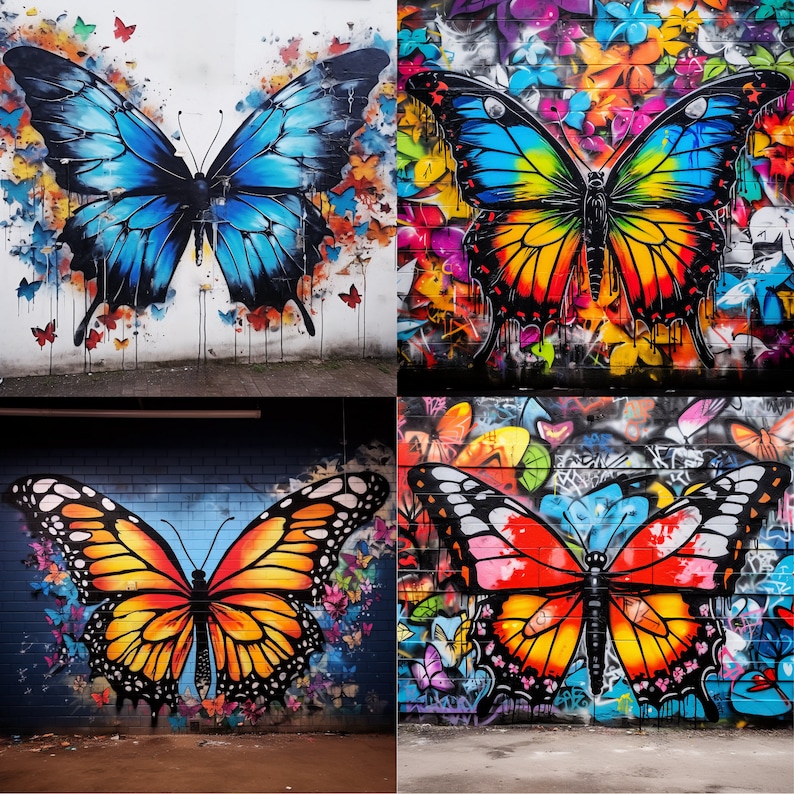 13 Butterfly Graffiti Digital Photography Backdrops, Photoshop Texture ...