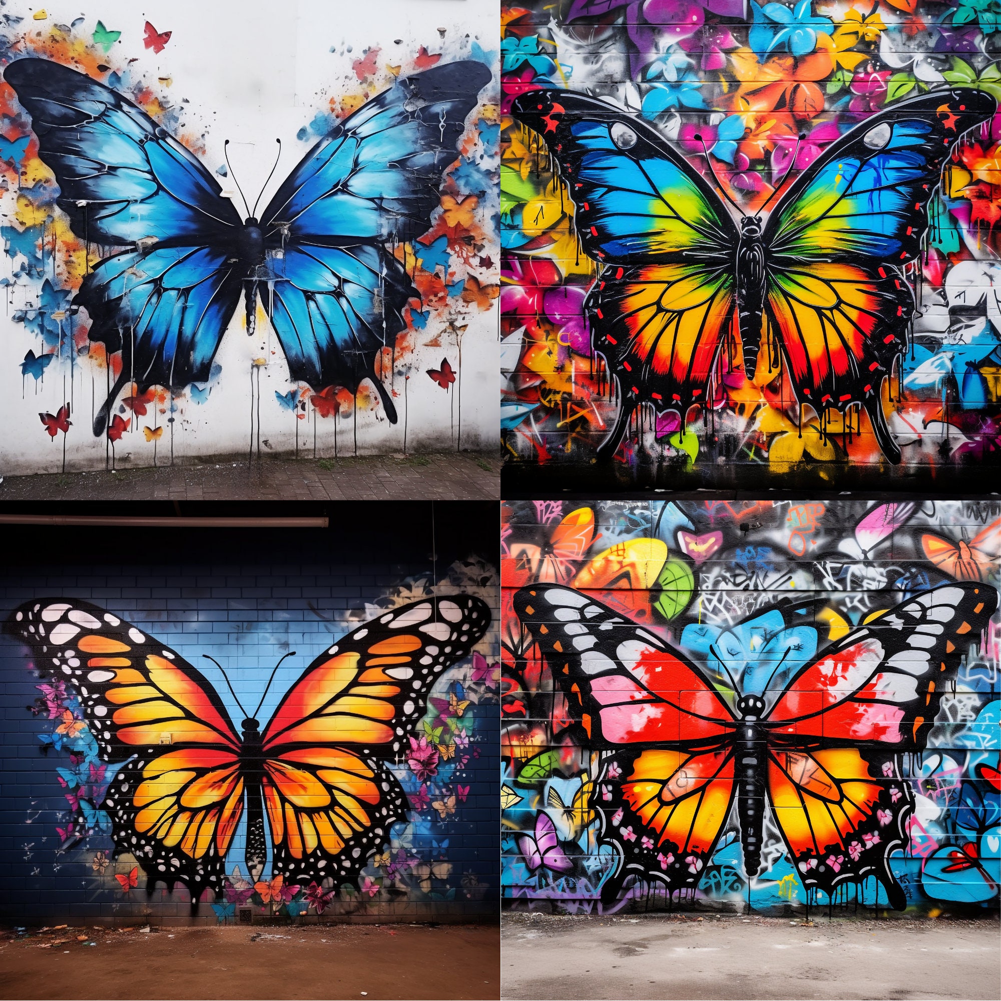 13 Butterfly Graffiti Digital Photography Backdrops, Photoshop Texture ...