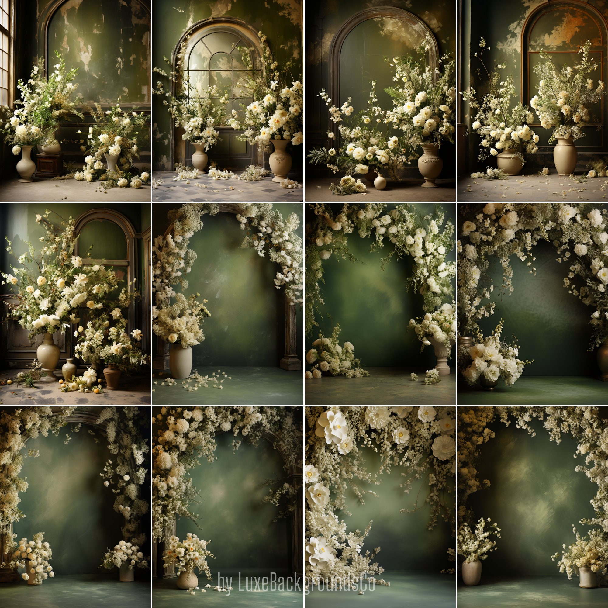 30 Floral Green Wall Backdrop, Bundle Flowers Backdrops, Maternity ...