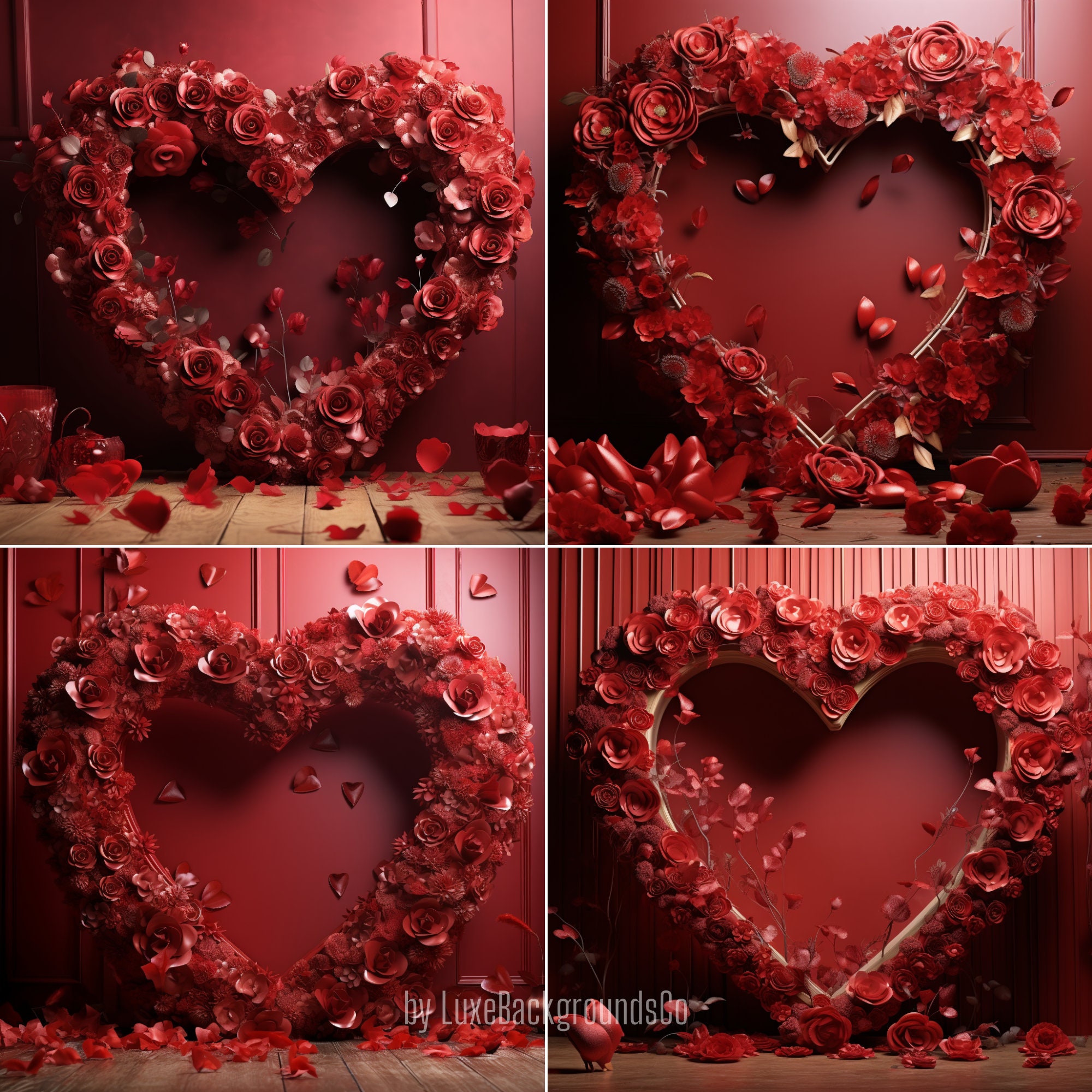 60 Red Heart Flowers Arch Stage Backdrops,valentine's Day Rustic ...