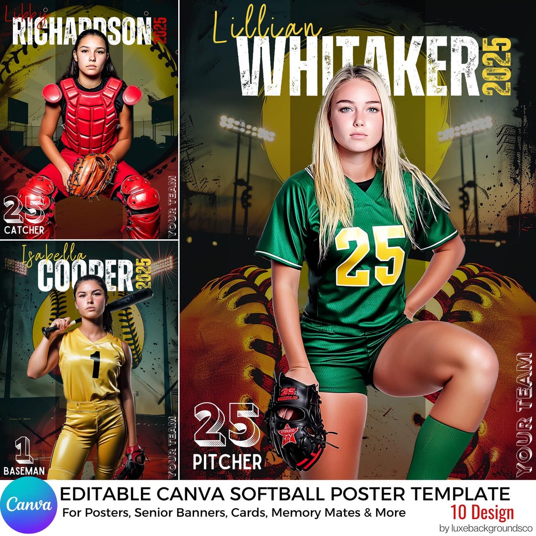 Custom Softball Poster Template - Editable Canva Design, Personalized ...