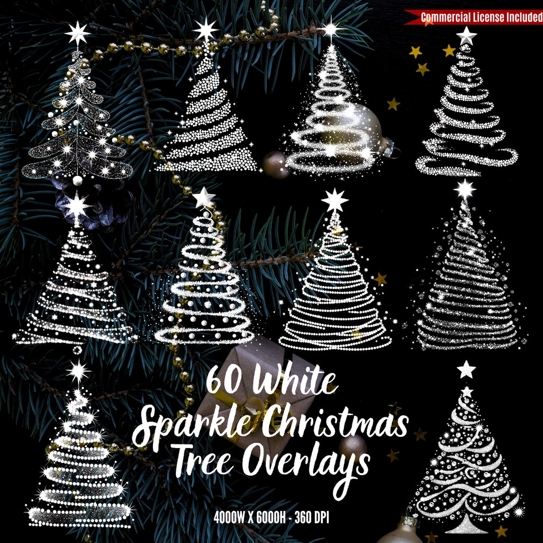 60 White Sparkle Christmas Tree Overlays,christmas Tree PNG Overlays ...