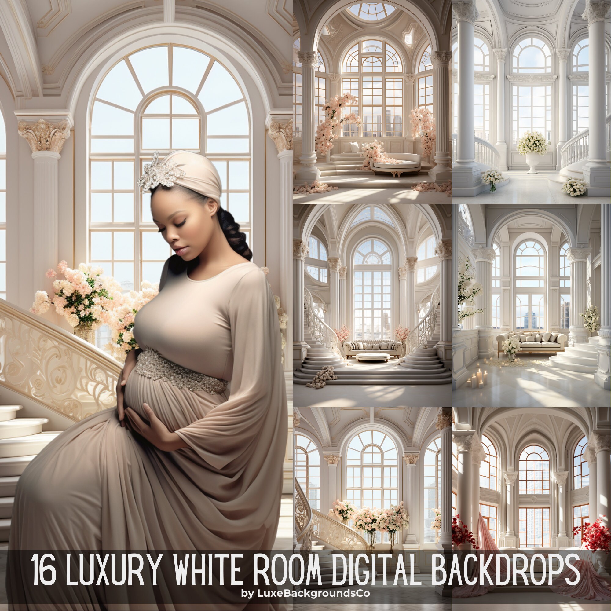 16 Luxury White Room Digital Backdrop, Maternity Backdrop, Pregnancy ...