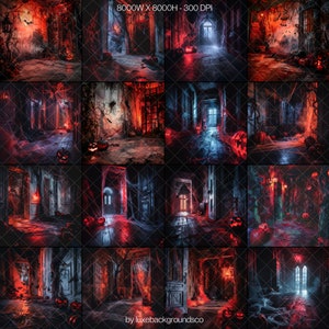 105 Gothic Dark Red Room Halloween Backdrop, Fantasy Haunted House ...