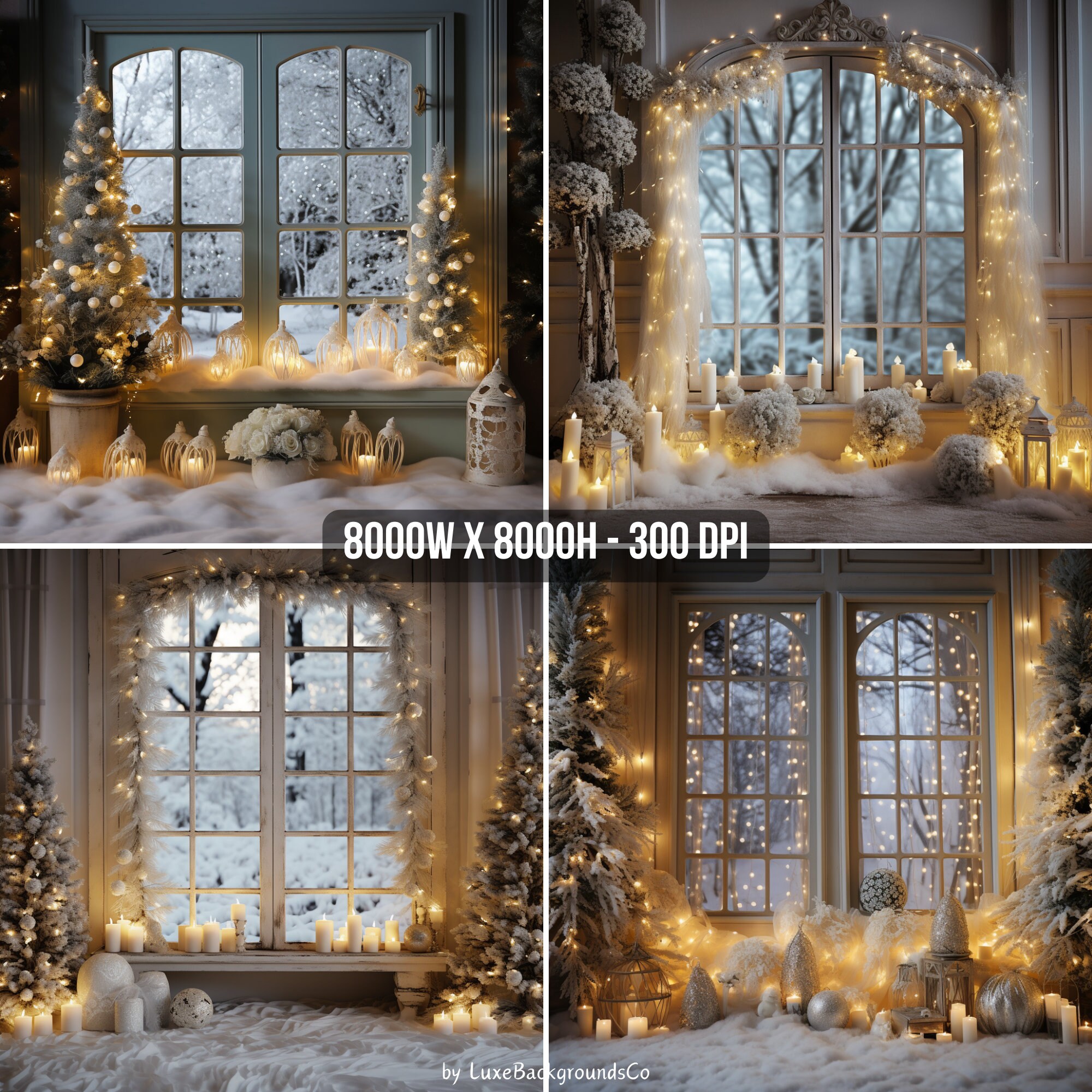 12 Christmas Window Digital Backdrop, Christmas Background, Christmas ...
