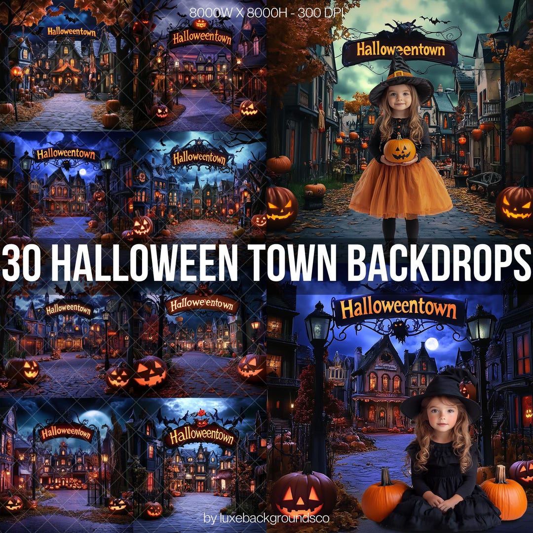 30 Halloween Town Backdrop, Trick or Treat, Spooky Village Backdrop ...