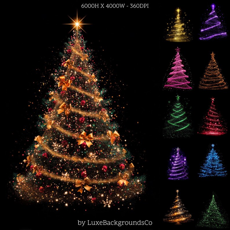 180 Christmas Tree Overlays, Sparkle Bokeh Trees, Festive Light ...