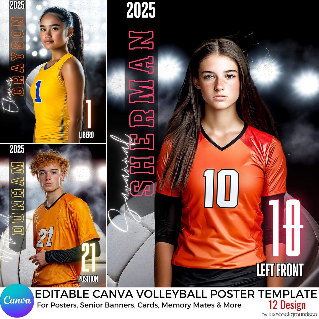 Editable Volleyball Poster Canva Template,senior Light Sport Banner ...