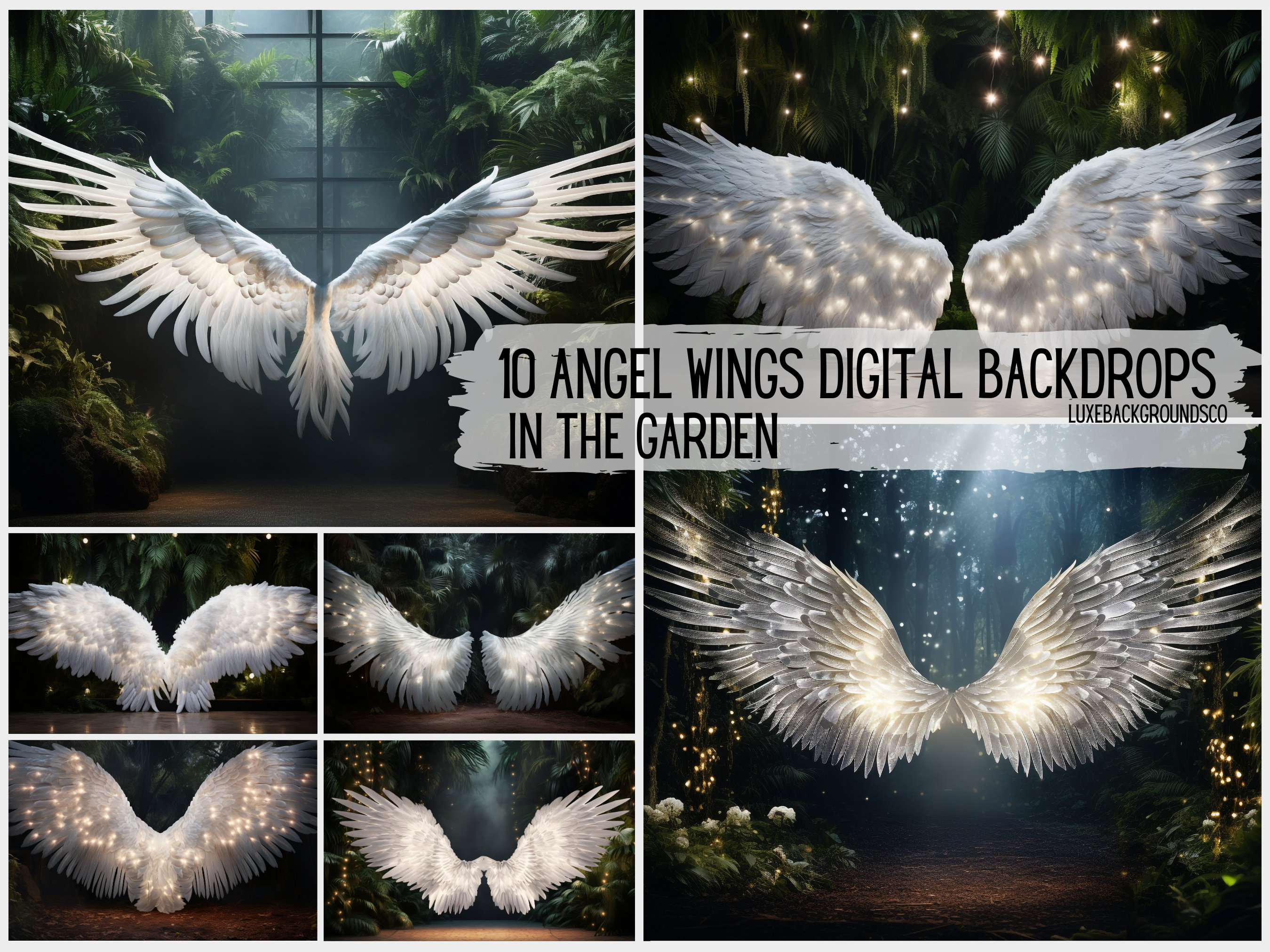 10 Angel Wings Digital Backdrops,fine Art Textures,photoshop Overlays ...