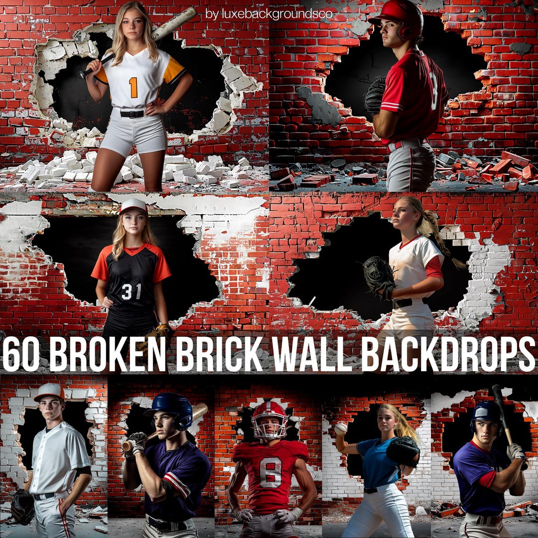 60 Sport Portrait Backdrop, Broken Brick Wall Backdrop, Perfect as ...