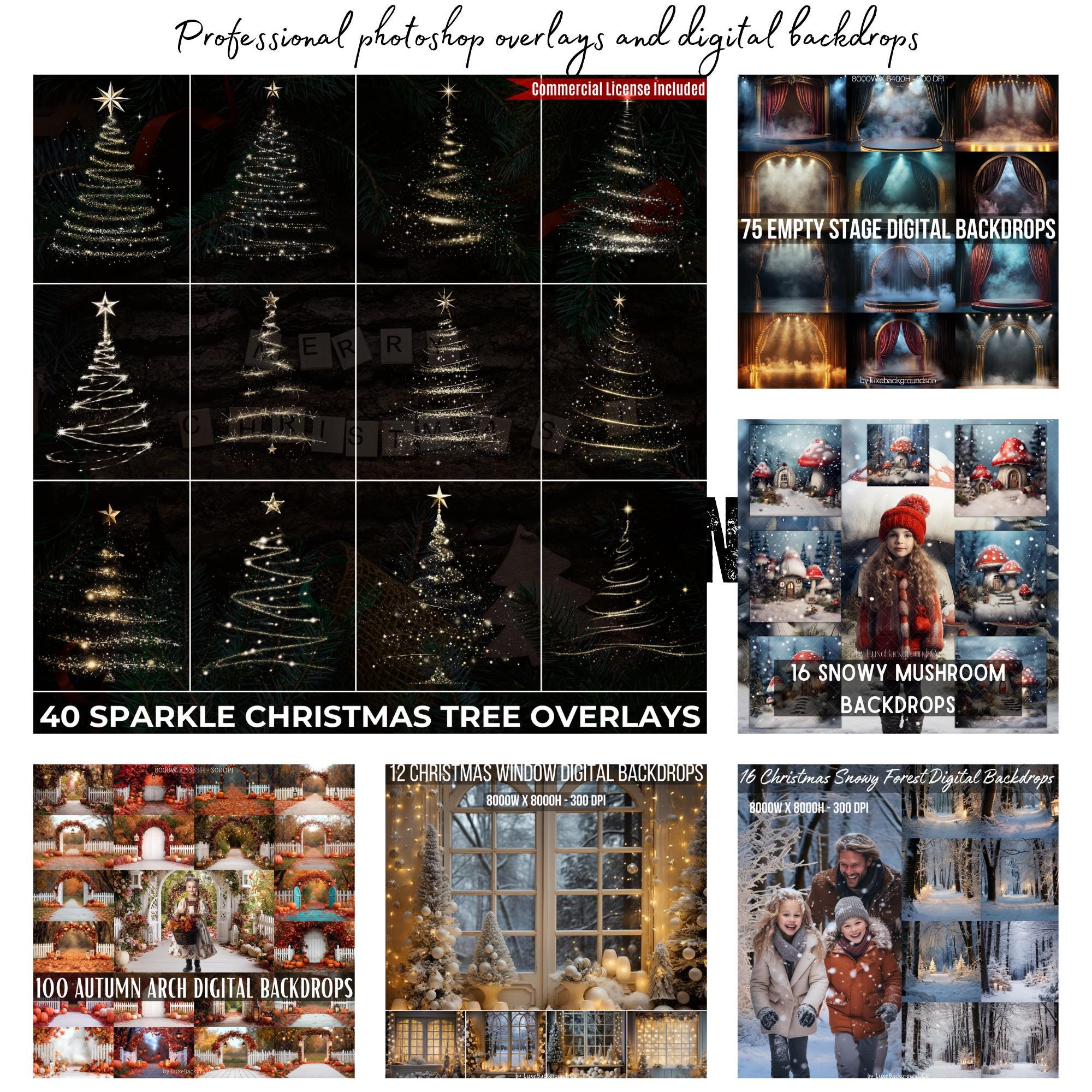 40 Sparkle Christmas Tree Digital Overlay,holiday Tree Lights Effects ...
