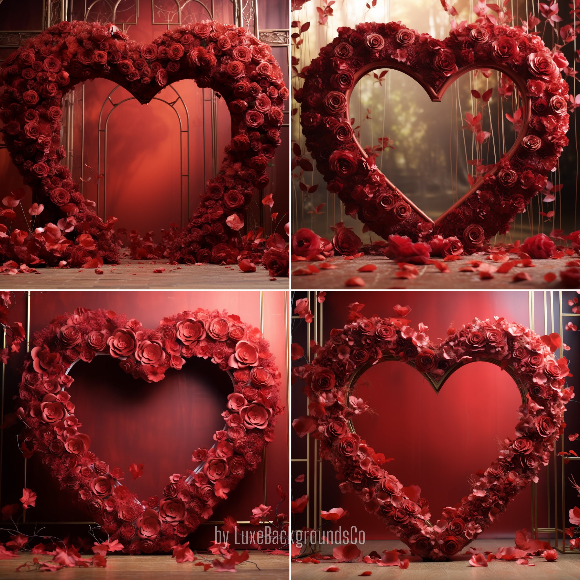 60 Red Heart Flowers Arch Stage Backdrops,valentine's Day Rustic ...