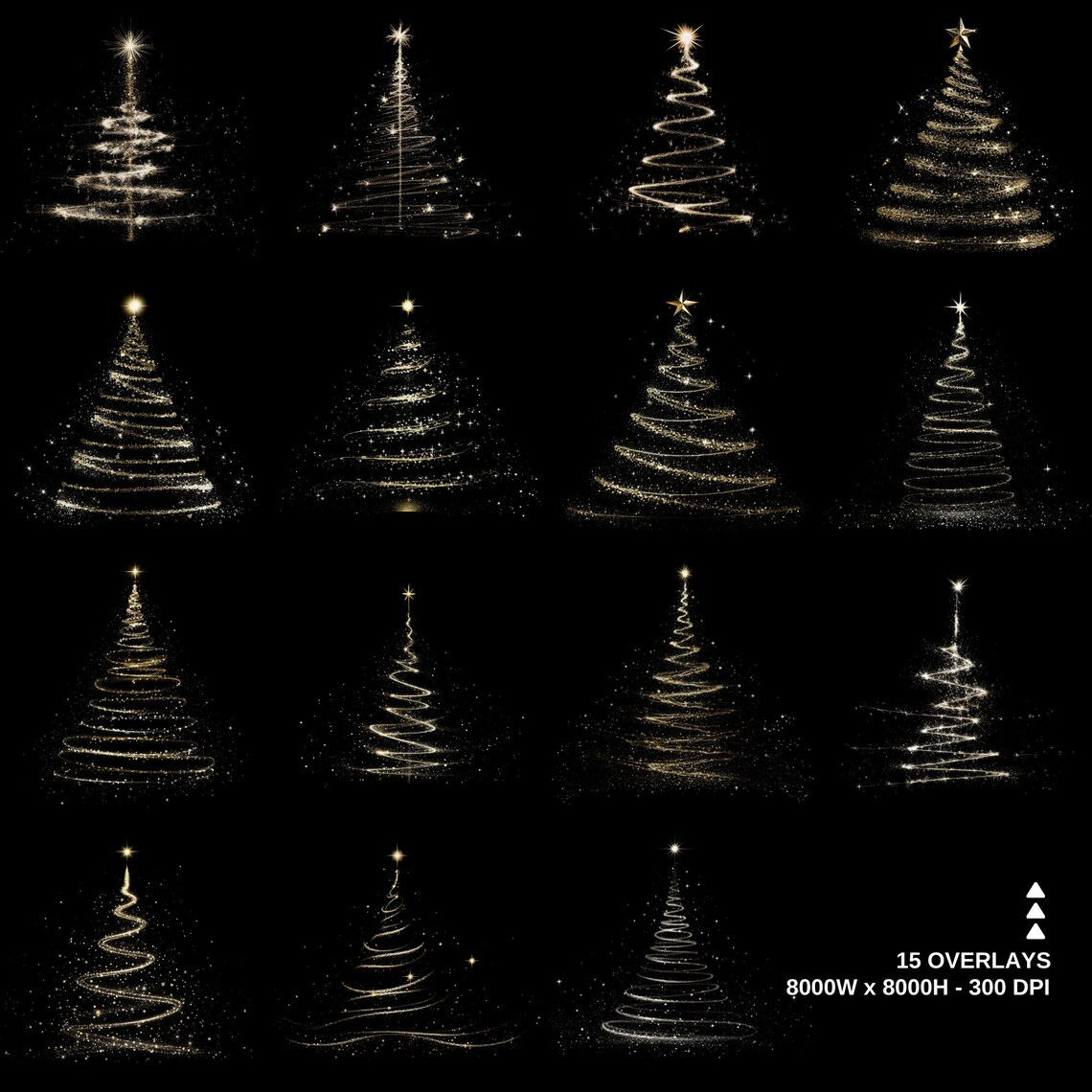 40 Sparkle Christmas Tree Digital Overlay,holiday Tree Lights Effects ...