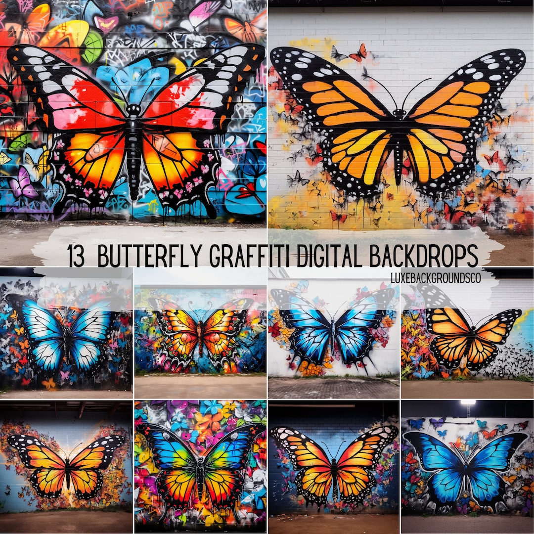 13 Butterfly Graffiti Digital Photography Backdrops, Photoshop Texture ...