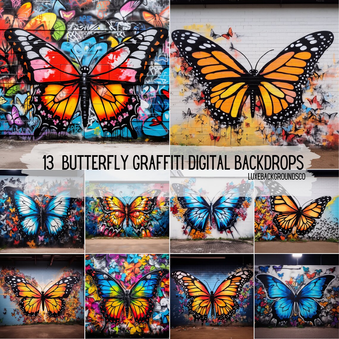 13 Butterfly Graffiti Digital Photography Backdrops Photoshop - Etsy