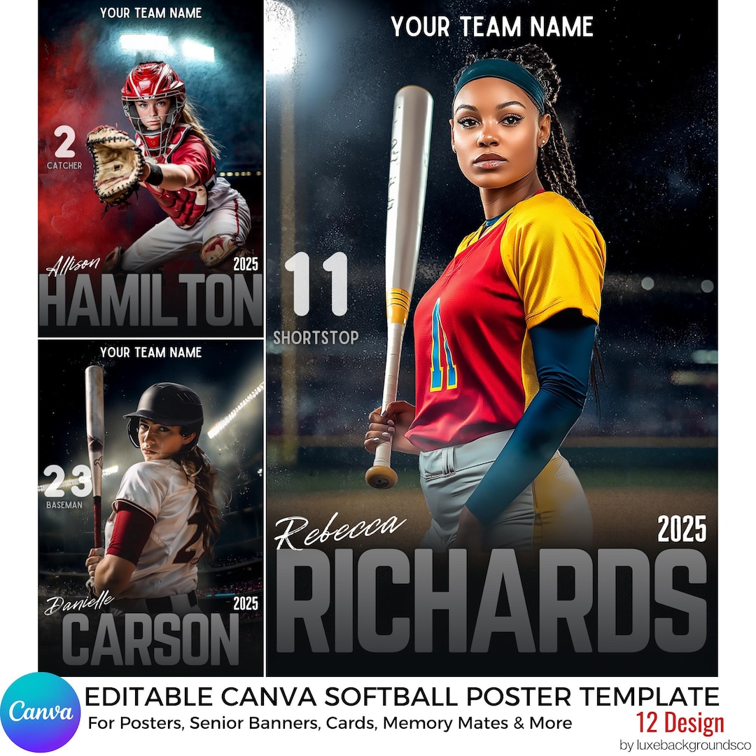 Softball Posters & Banner Canva Template, Editable Senior Night Banners ...