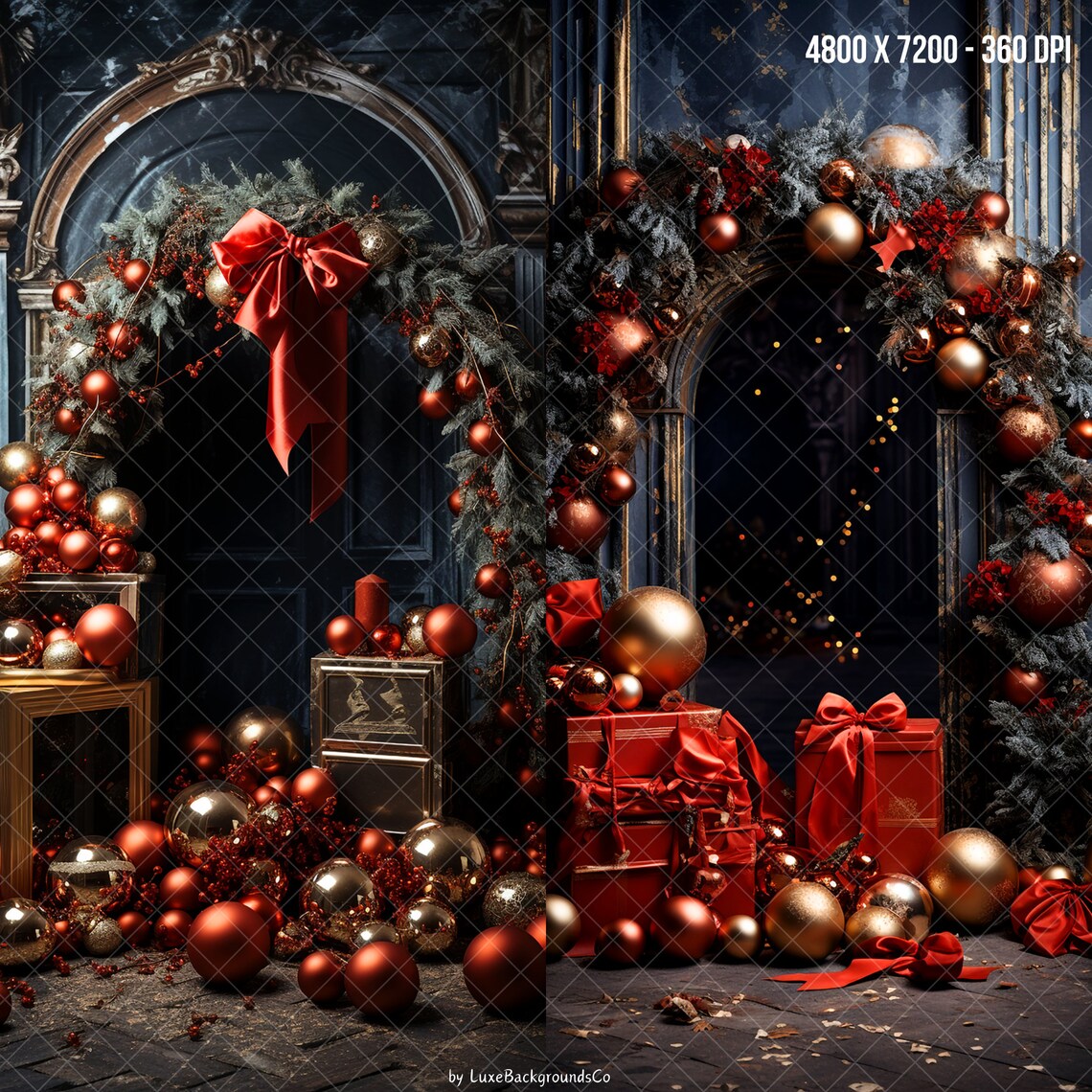 12 Christmas Wreath Digital Backdrops Red Christmas Photo - Etsy
