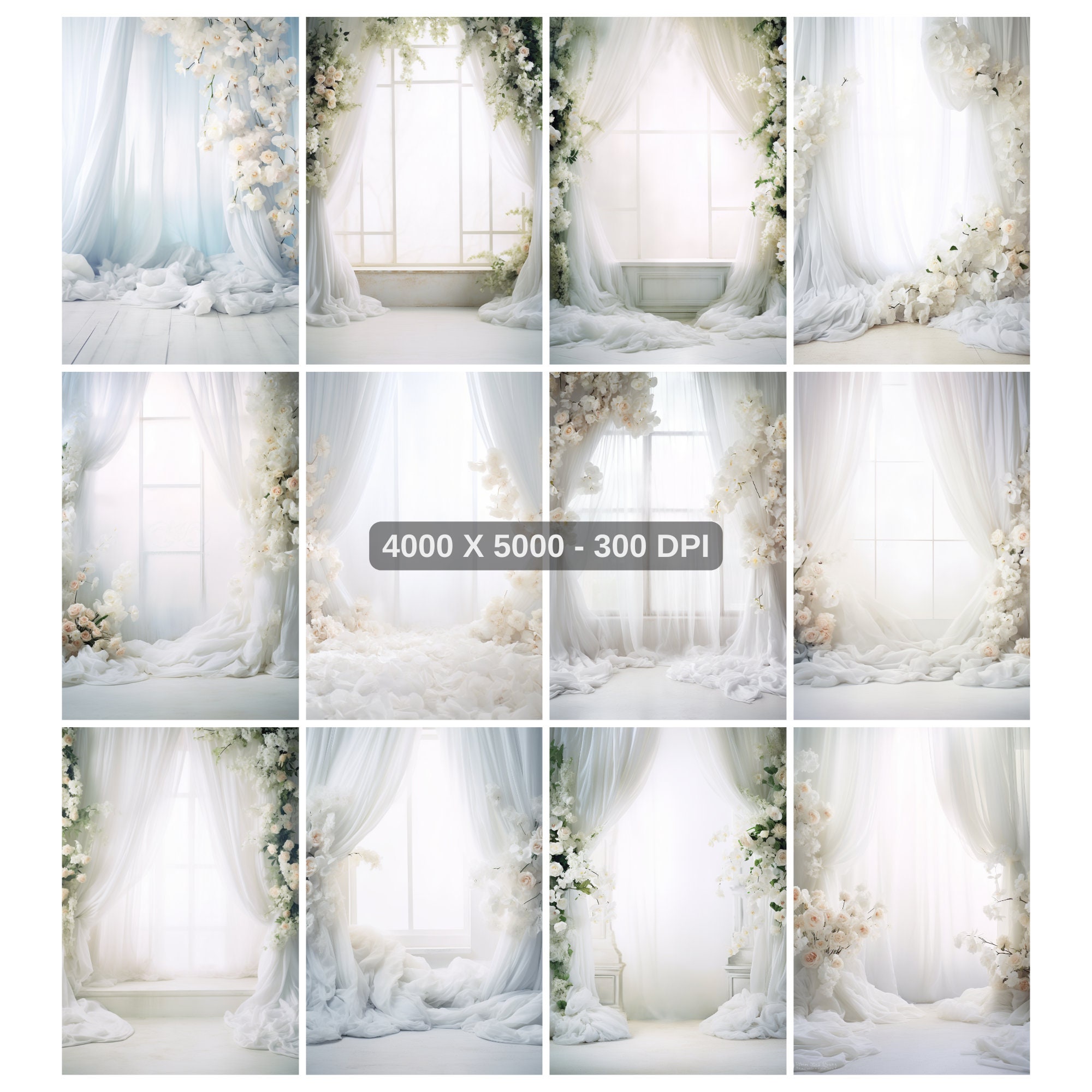 12 Floral White Room Digital Backdrops, Maternity Backdrops, Floral ...