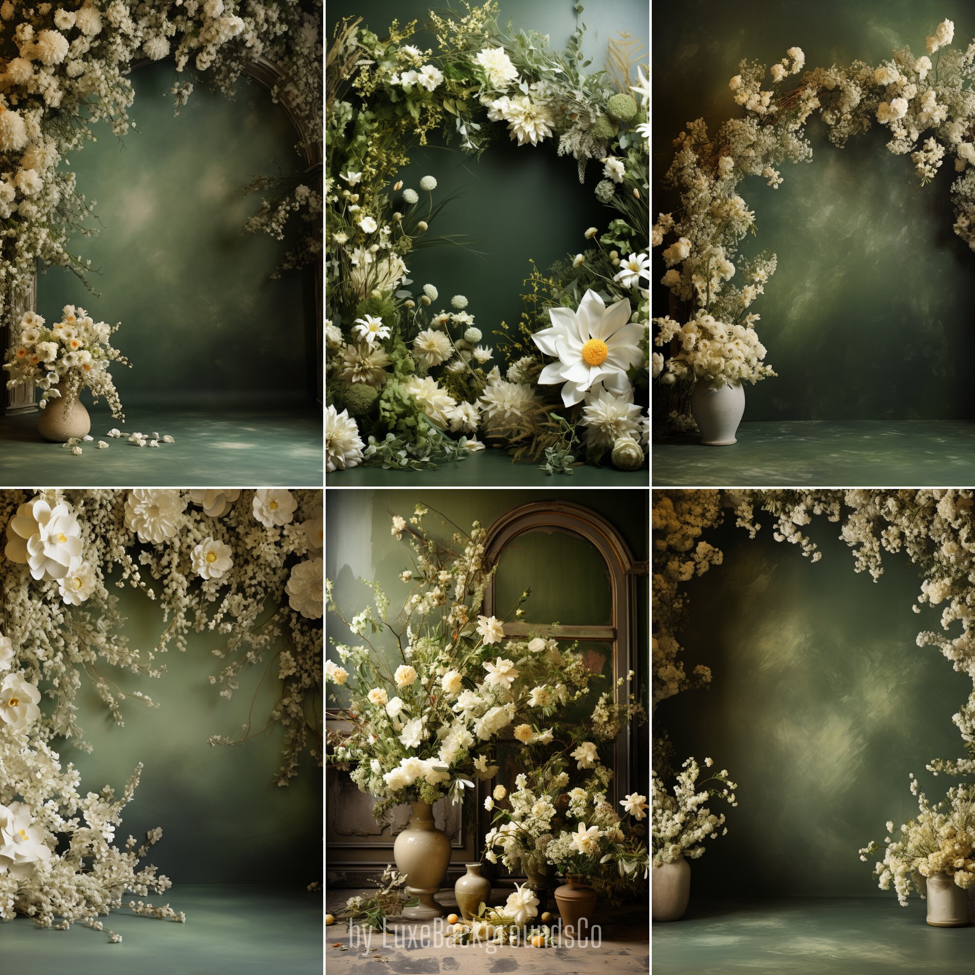 30 Floral Green Wall Backdrop, Bundle Flowers Backdrops, Maternity ...