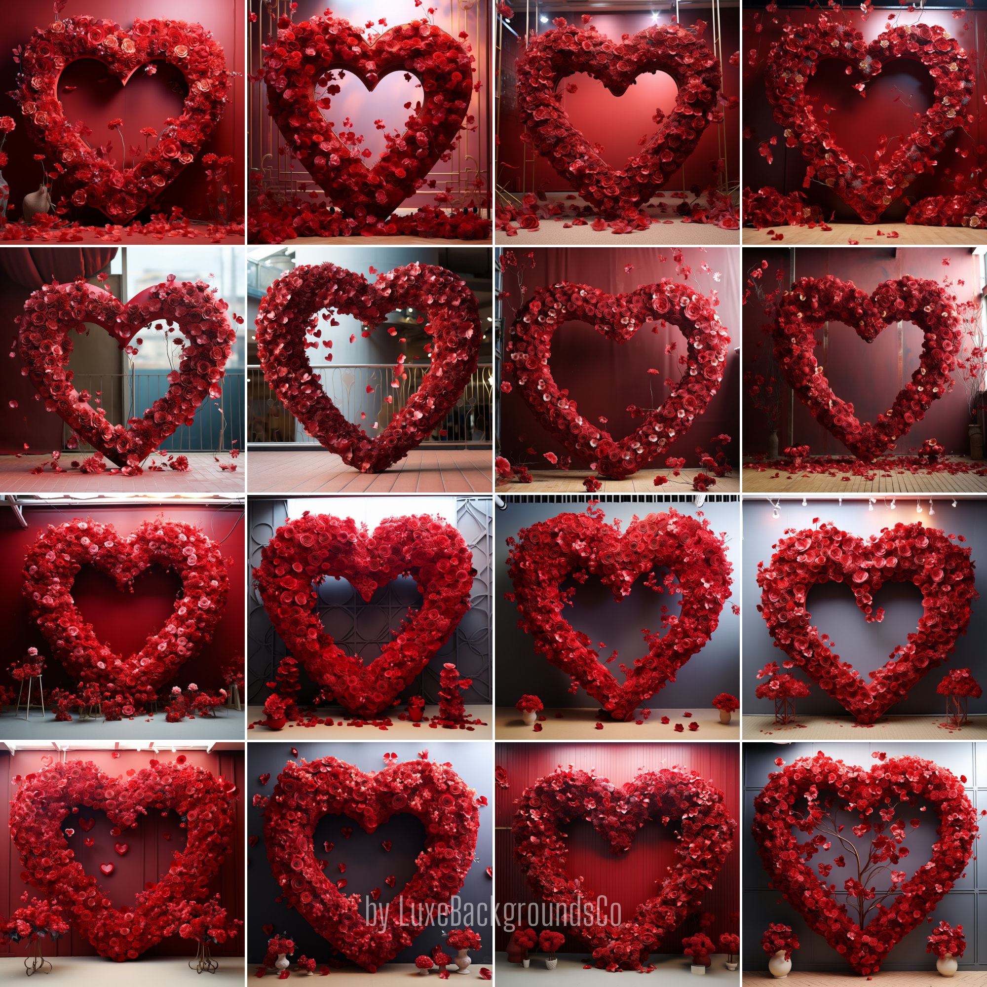 60 Red Heart Flowers Arch Stage Backdrops,valentine's Day Rustic ...