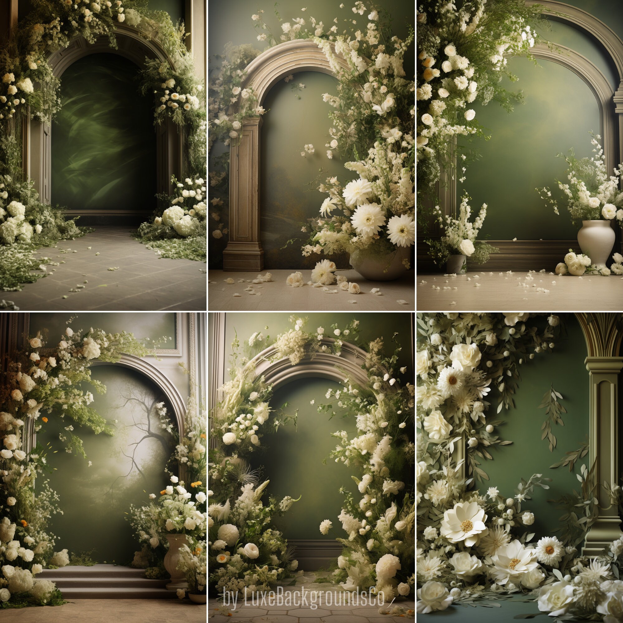 30 Floral Green Wall Backdrop, Bundle Flowers Backdrops, Maternity ...