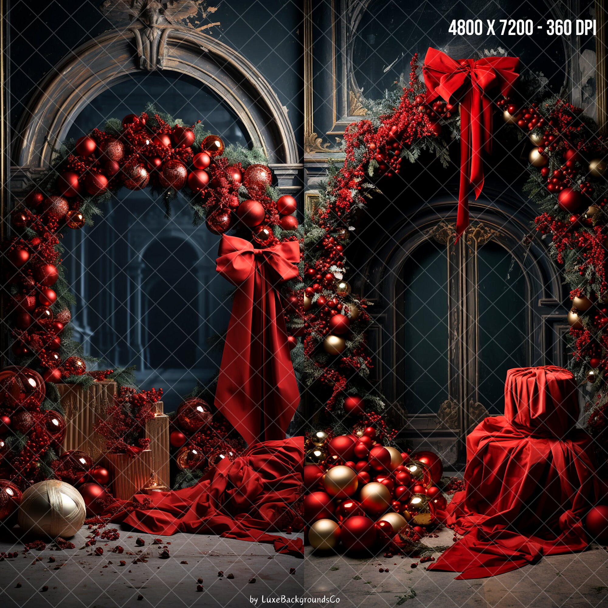 12 Christmas Wreath Digital Backdrops Red Christmas Photo - Etsy