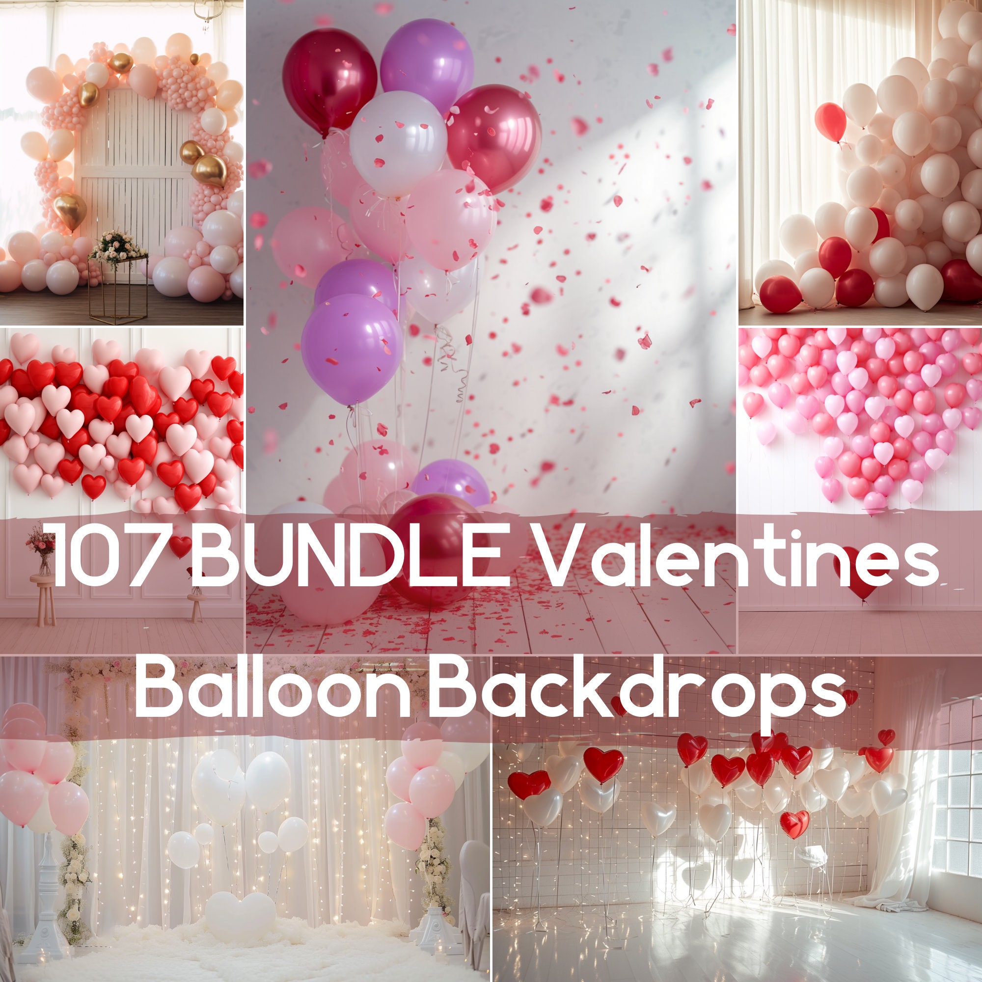 107 BUNDLE Valentines Day Balloon Backdrops, Love Studio Digital ...