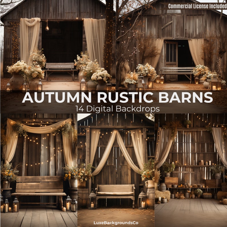 14 Autumn Rustic Barns Digital Backdrops,fall Digital Backgrounds ...