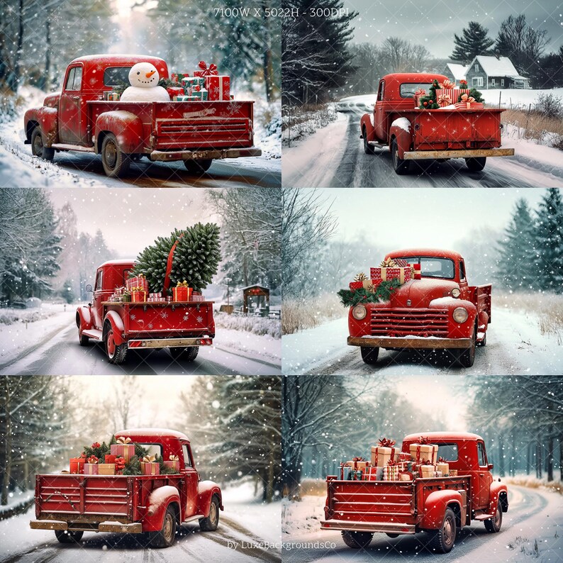 65 Christmas Red Truck Backdrop,vintage Christmas Background,christmas ...