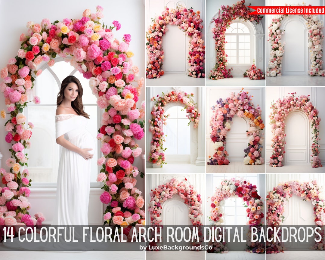 14 Floral Arched Digital Backdrops,white Room Backdrop,maternity ...
