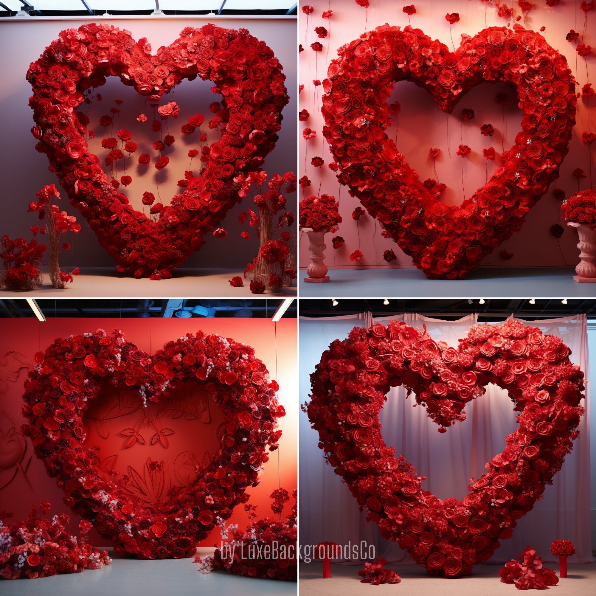 60 Red Heart Flowers Arch Stage Backdrops,valentine's Day Rustic ...