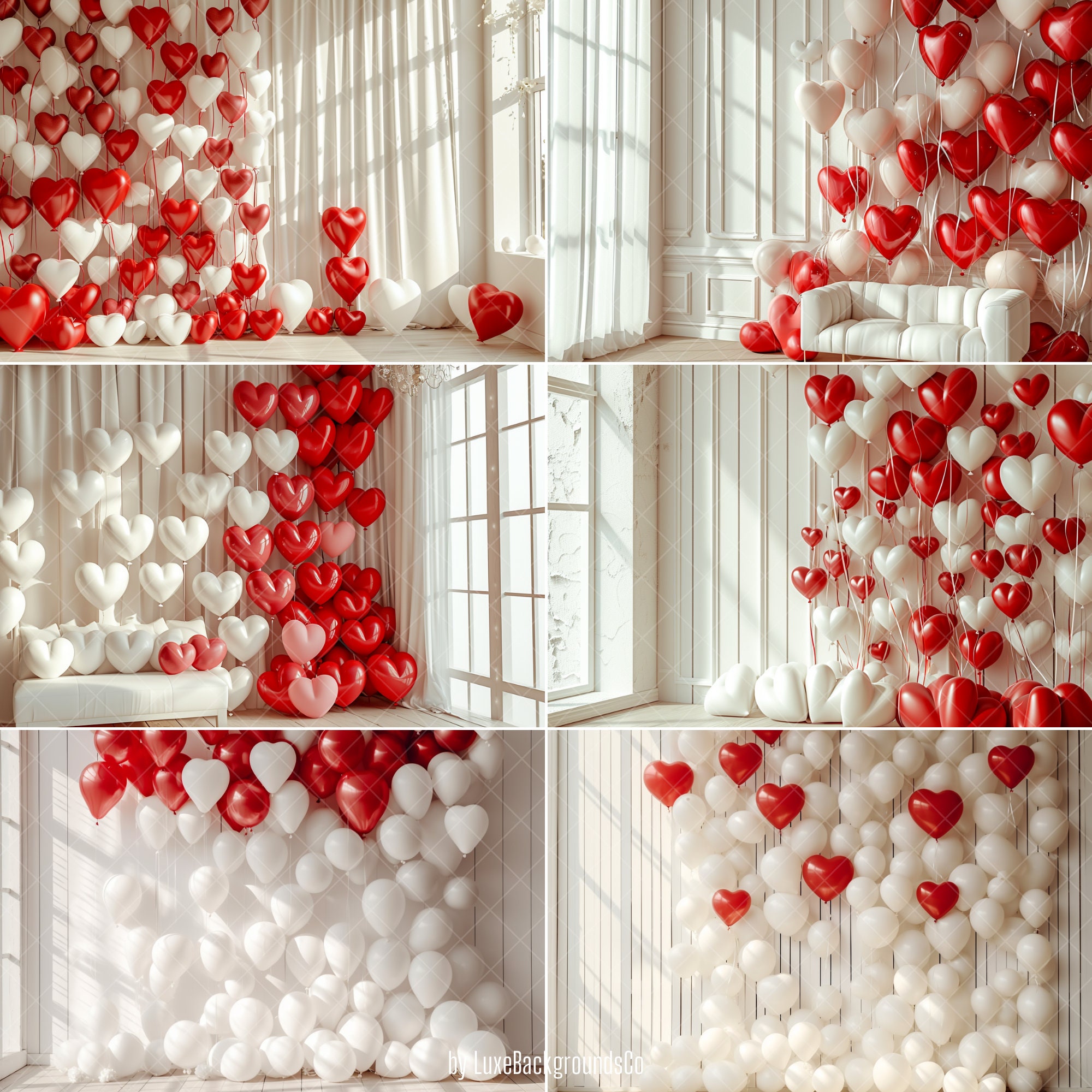 107 BUNDLE Valentines Day Balloon Backdrops, Love Studio Digital ...