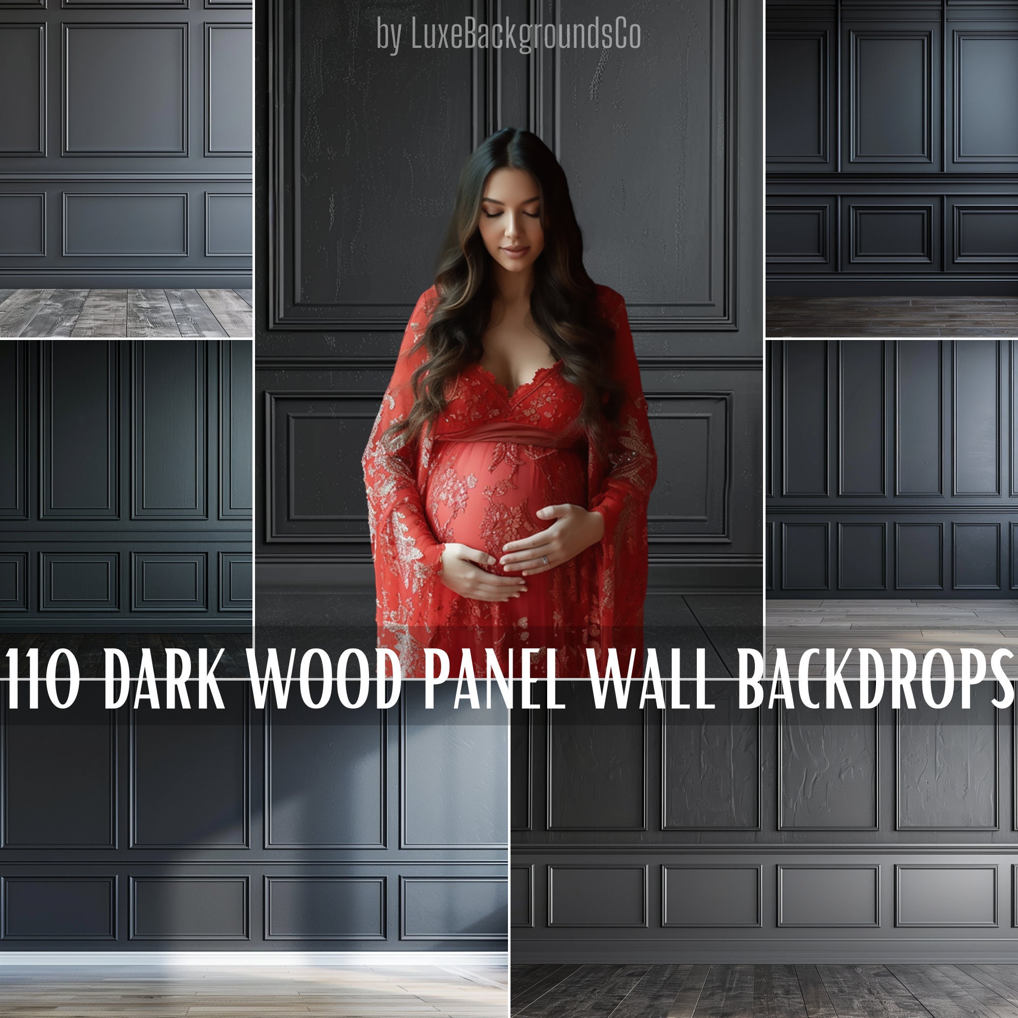 110 Dark Wood Panel Wall Backdrop, Elegant Dark Room Backdrop, Black ...