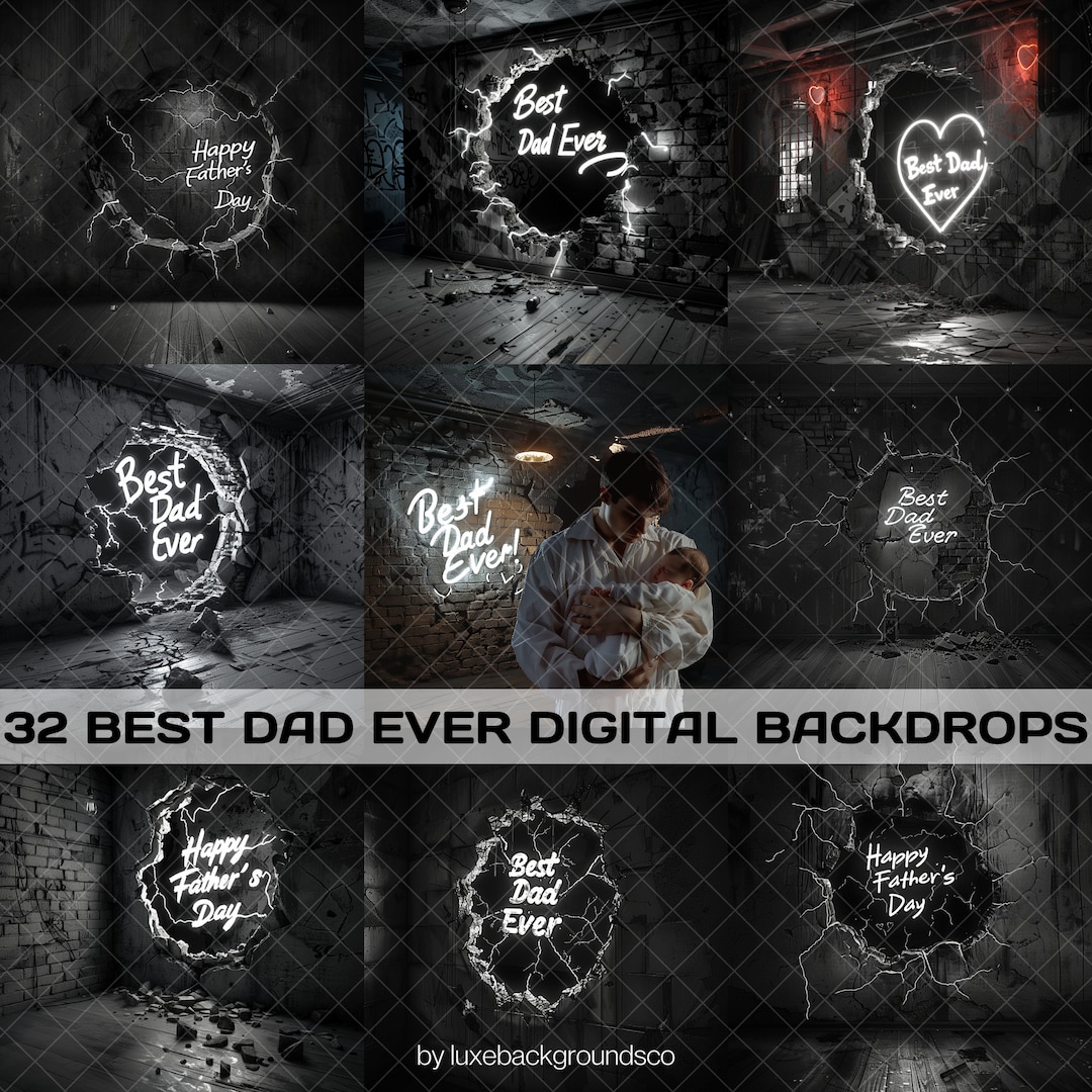 32 Set Best Dad Ever Digital Backdrops, Fathers Day Custom Neon Sign ...