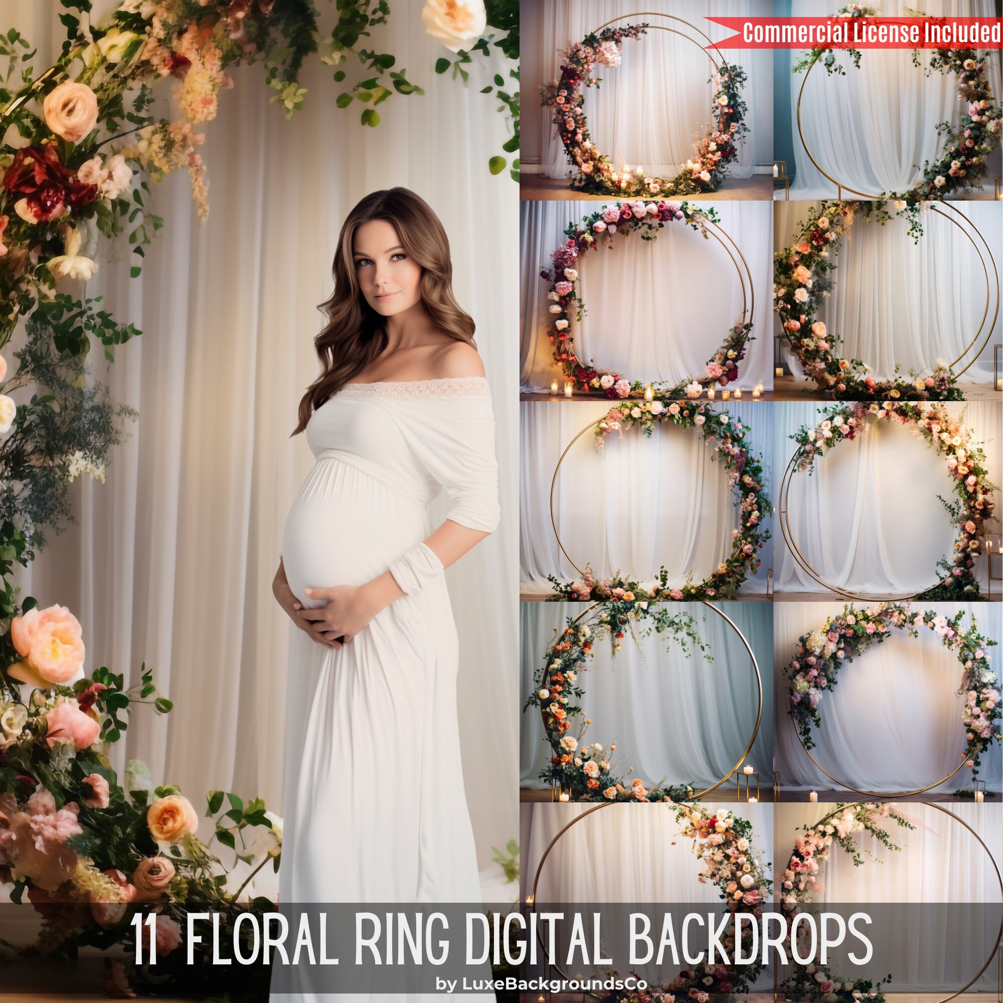 11 Floral Ring Digital Backdrop, Maternity Photo Prop, Maternity Shoot ...