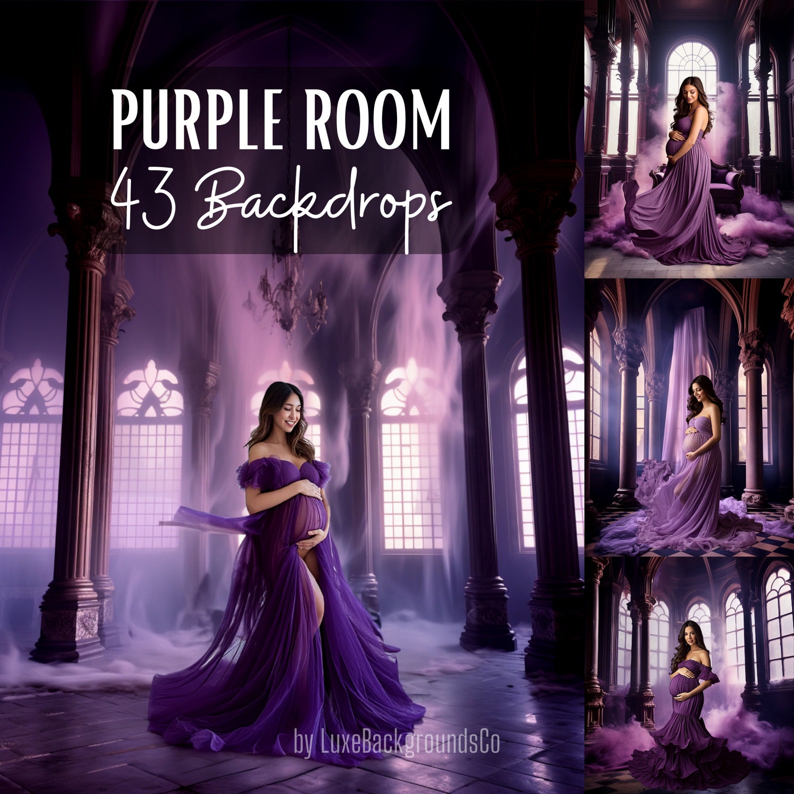 43 Purple Room Backdrop, Purple Smoke and Fog Backdrop, Maternity ...