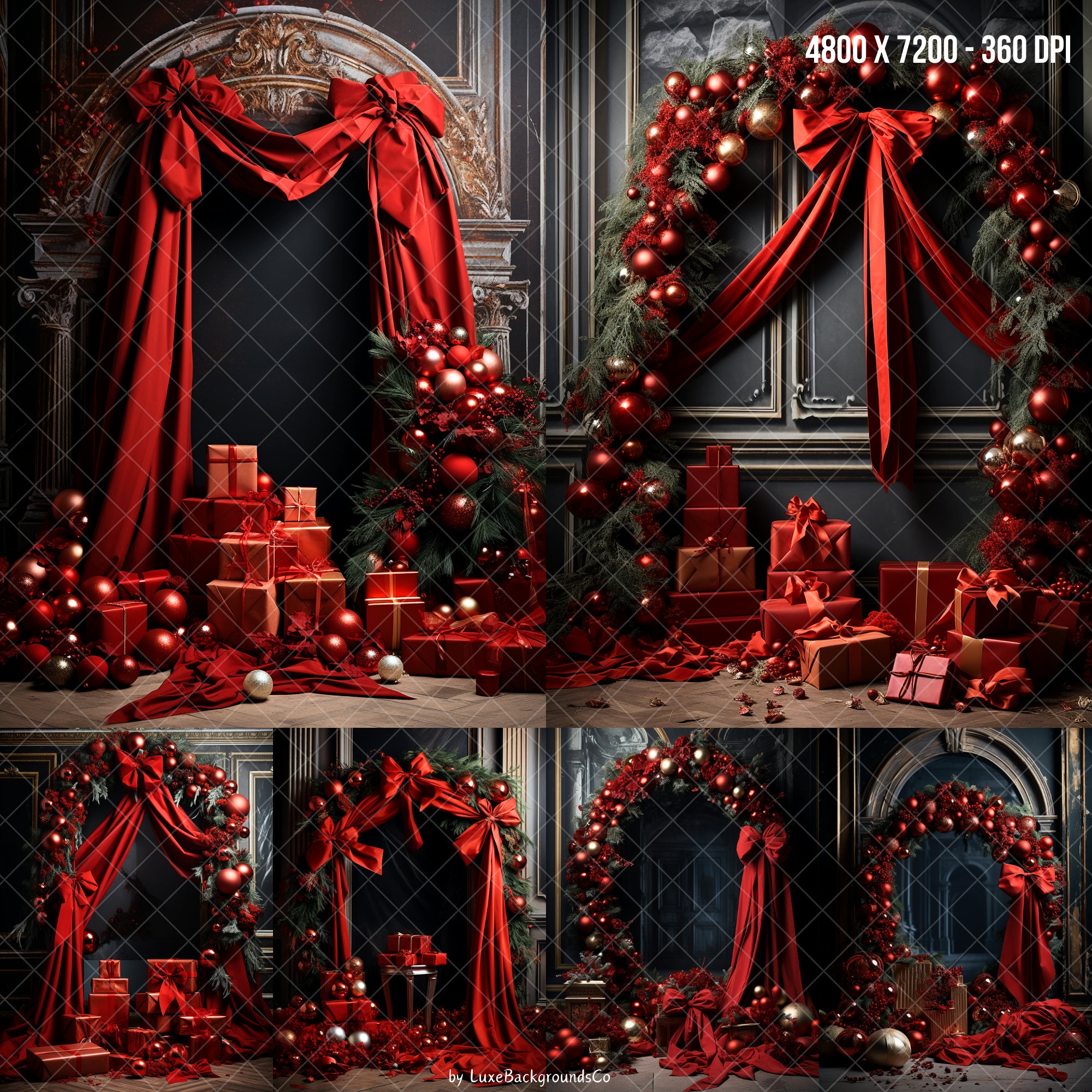 12 Christmas Wreath Digital Backdrops Red Christmas Photo - Etsy