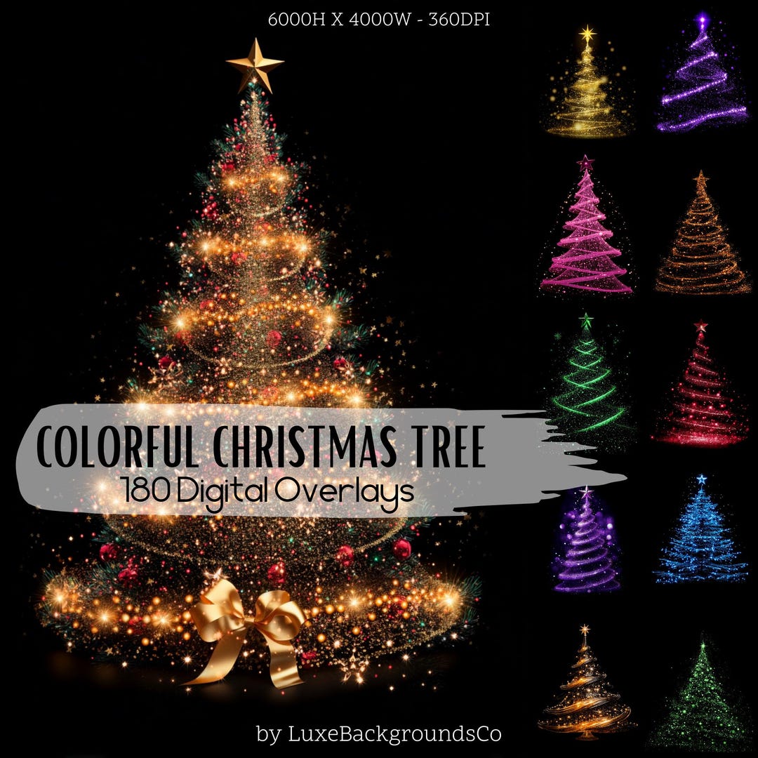 180 Christmas Tree Overlays, Sparkle Bokeh Trees, Festive Light ...
