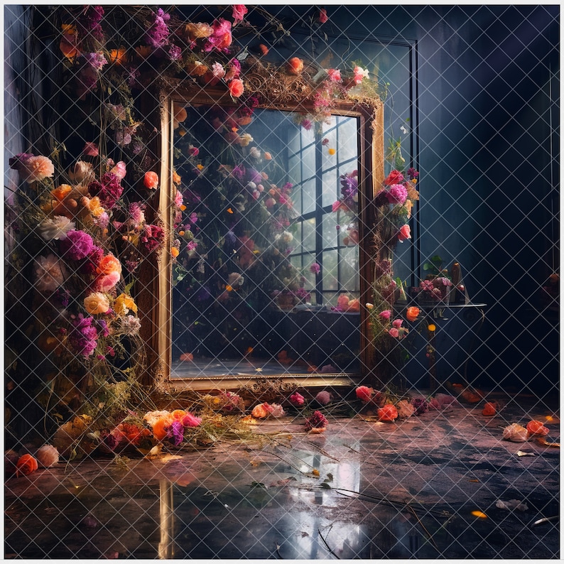 12 Flower Mirror Backdrop, Mirror Backdrop, Maternity Backdrop ...