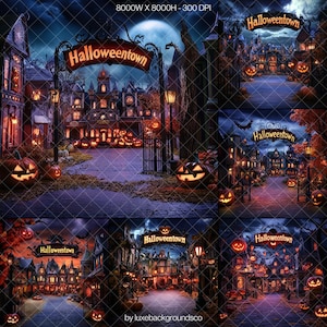 30 Halloween Town Backdrop, Trick or Treat, Spooky Village Backdrop ...