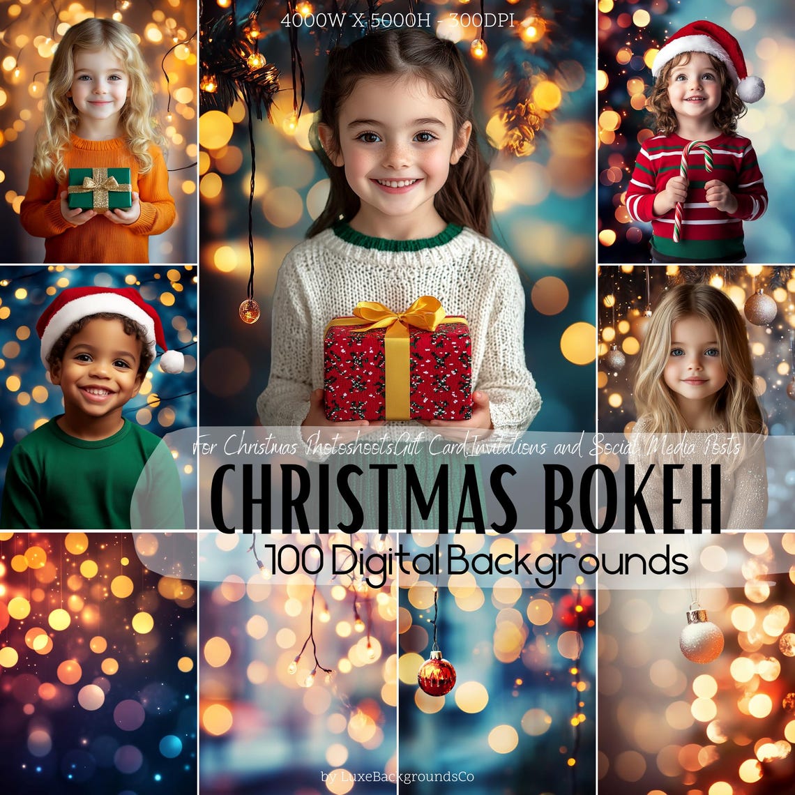 100 Christmas Bokeh Digital Backgrounds - Portrait Photography ...