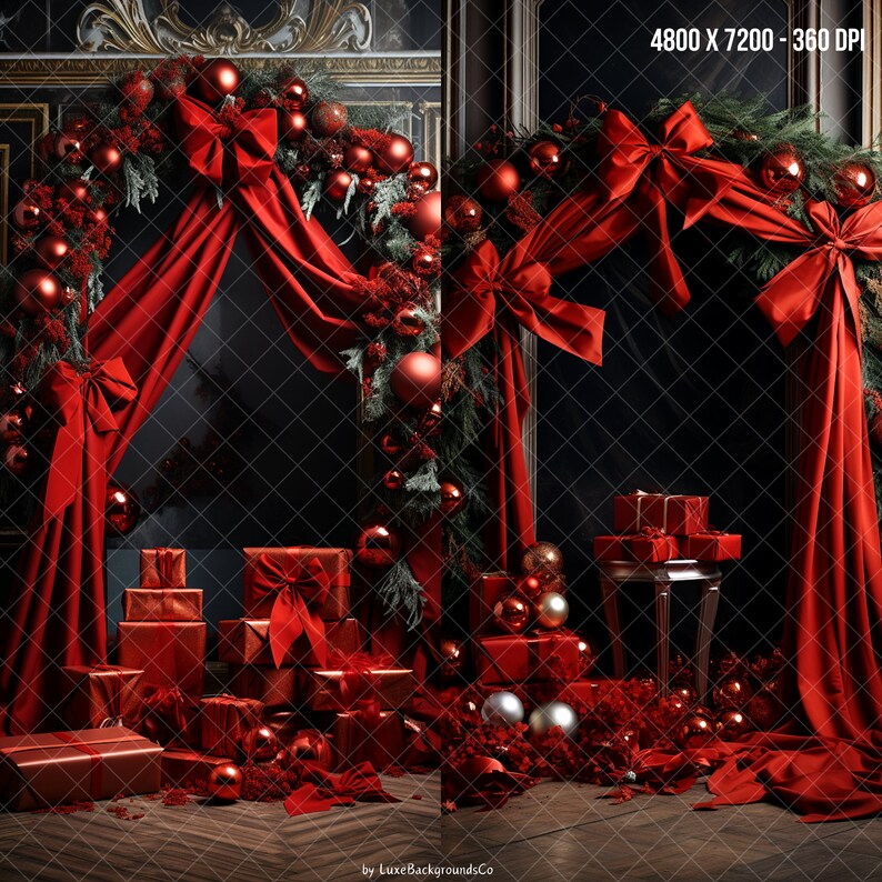 12 Christmas Wreath Digital Backdrops Red Christmas Photo - Etsy