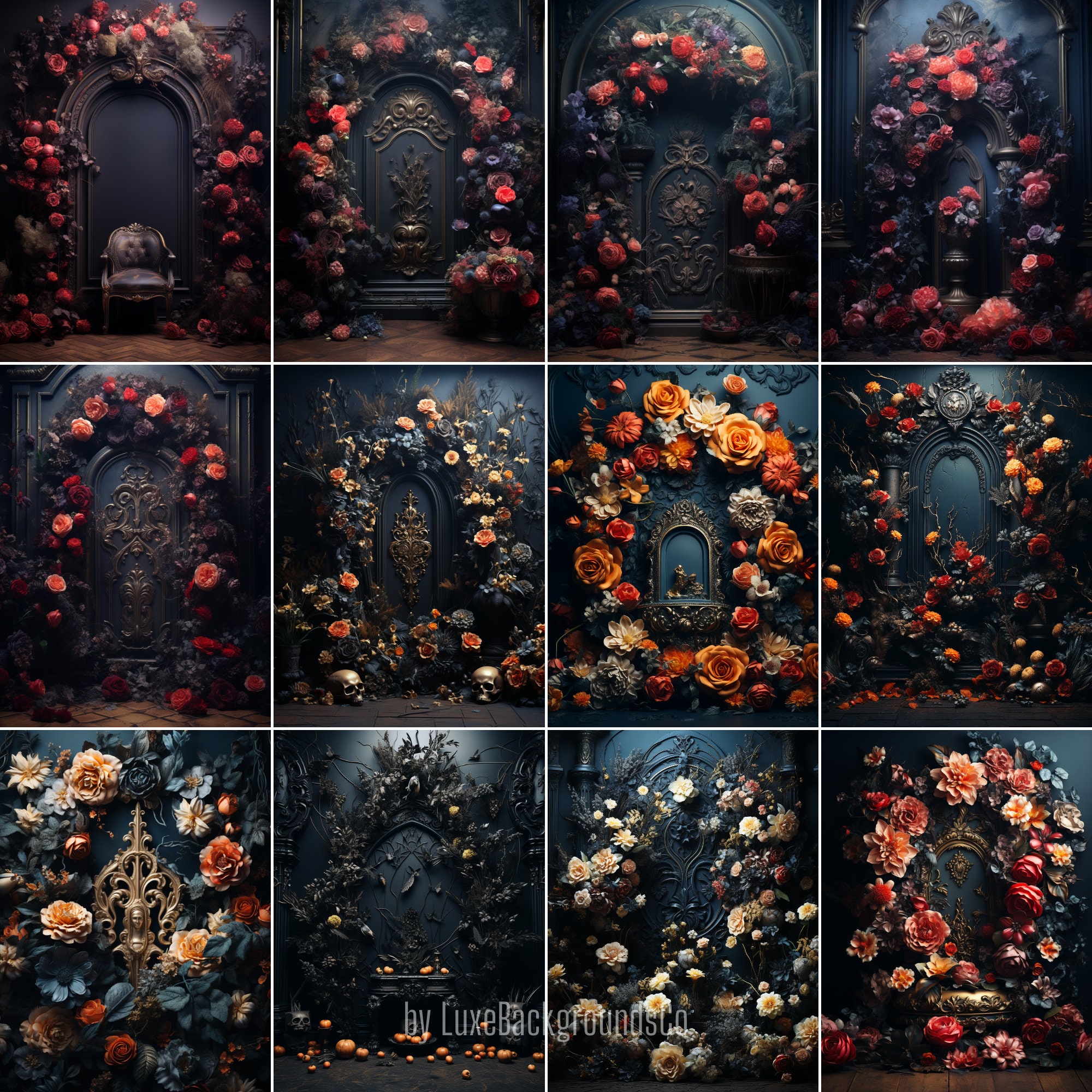 35 Gothic Floral Backdrops, Gothic Scene Digital Backdrop, Halloween ...