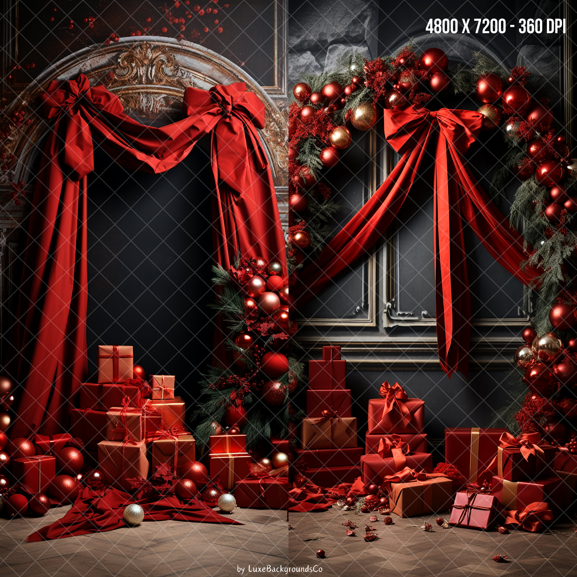 12 Christmas Wreath Digital Backdrops Red Christmas Photo - Etsy