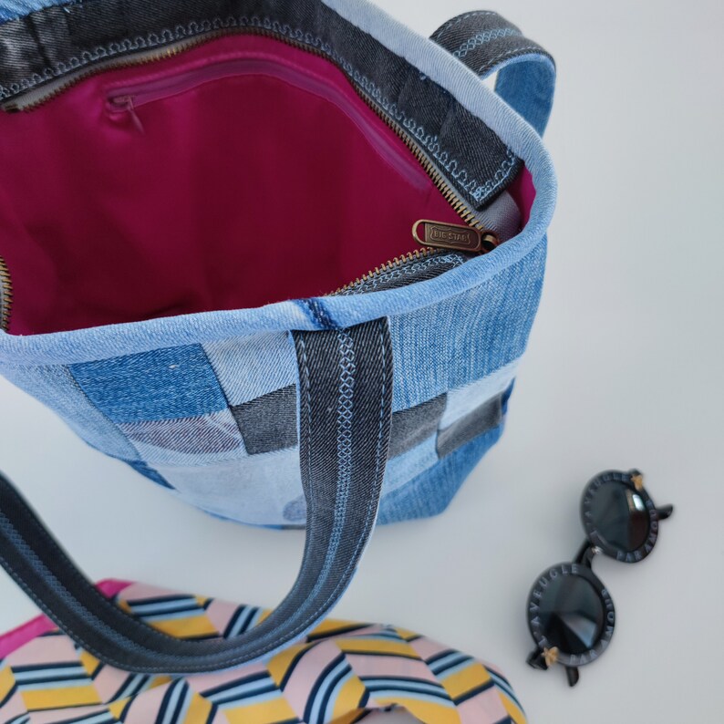 Small Denim Tote Bag Denim Blue Patchwork Bag Denim Shoulder Bag Denim ...