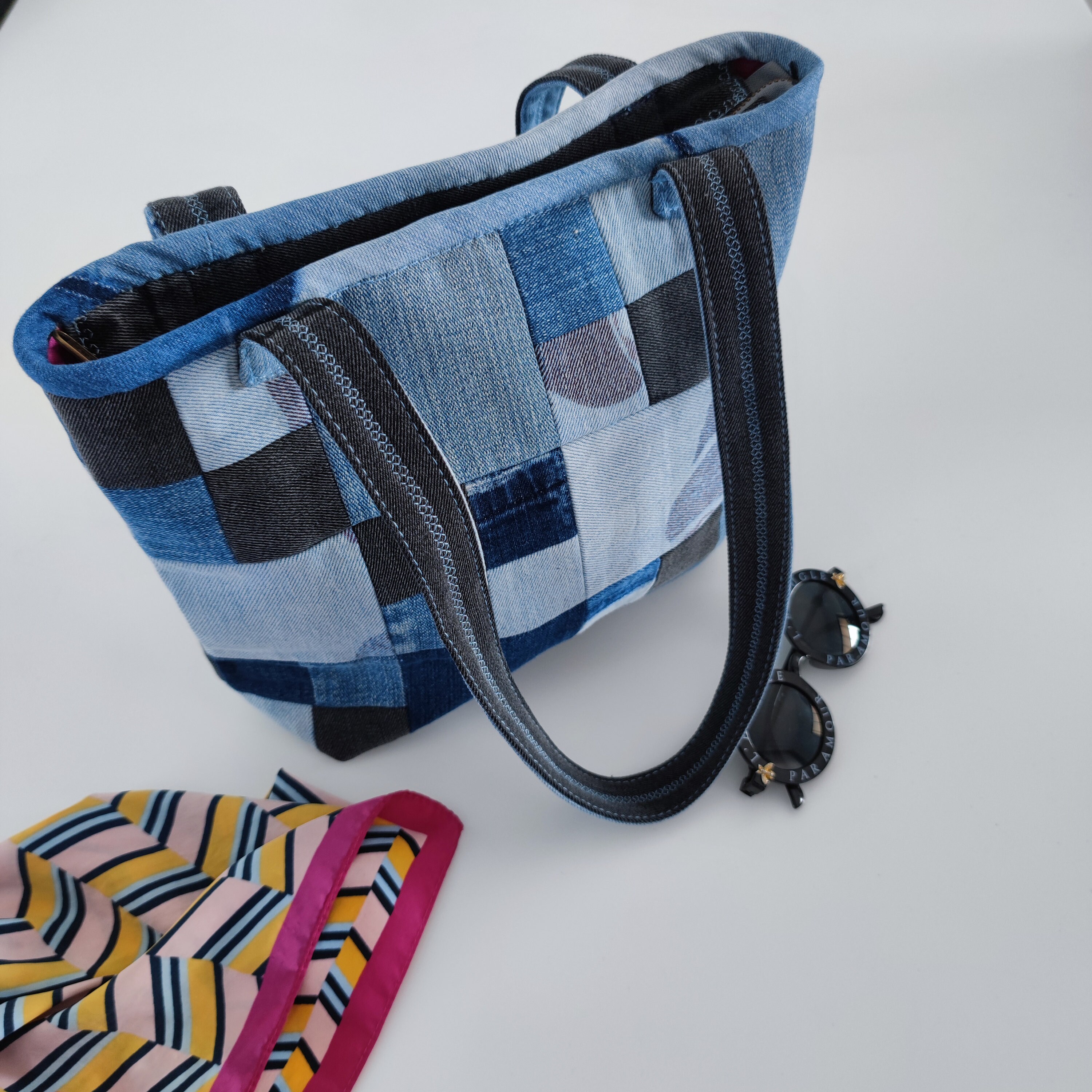 Small Denim Tote Bag Denim Blue Patchwork Bag Denim Shoulder Bag Denim ...
