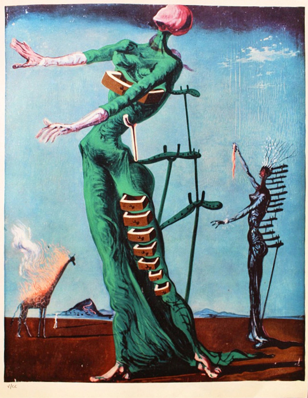 Salvador Dali the Burning Giraffe Lithograph After Vintage Print the ...