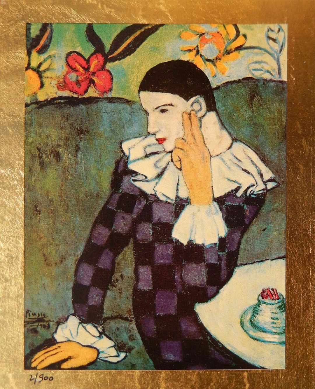Pablo Picasso "harlequin Pensive" | Lithograph D’après on 22 Kt. Gold ...